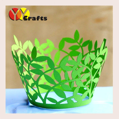 Good quality green paper handmade leaf cupcake wrapper for wedding and party