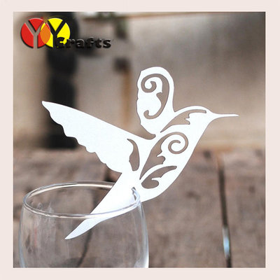 Wine glass place cards white laser cut flying bird custom design