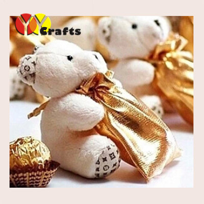 Teddy bear small wedding candy bags beige pink and coffee bear with gold bag