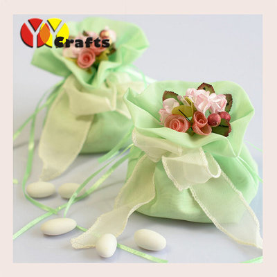 European style green wedding sweet bag with artificial flower ornaments