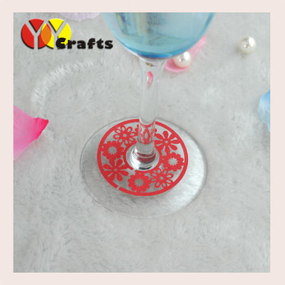 Blue wine glass tag flower paper wine claim on wine glass bottom