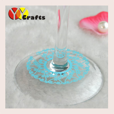 Blue heart shape laser cut wine claims wedding wine glass bottom decotations