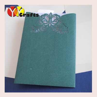 Laser Cut  Wedding Invitation Card  Blackish Green Hot Foil Stamping