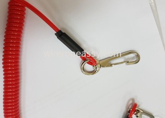3.0mm PU Red Coiled Lanyard Cord with swivel Hooks And Round Loop
