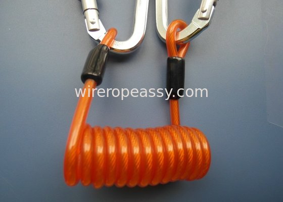 Yellow Transparent Coil  Lanyards With Self Locking Carabiners At both Sides
