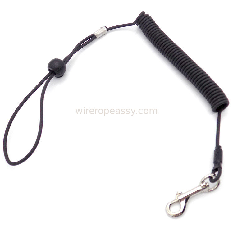 Safety High Dog Hook Retractable Tie Out Coil steel Wire  Black PU Coil Tool Lanyard