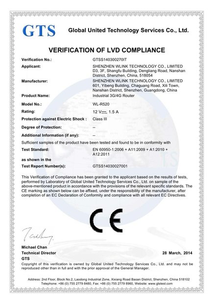 Китай Shenzhen Wlink Technology Co., LTD Сертификаты