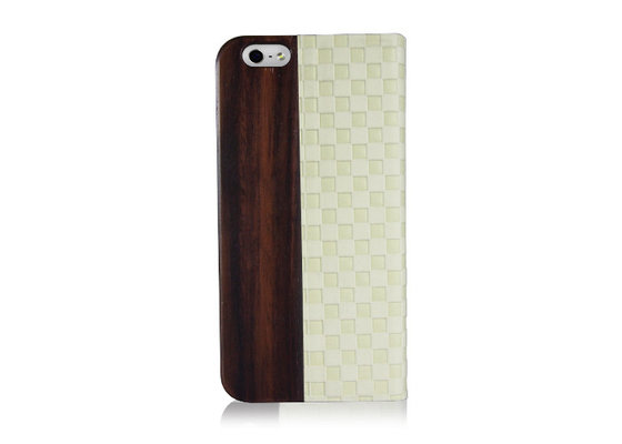 Wood And Grid Pattern iPhone Leather Folio Case , Magnetic iPhone 6 Wallet