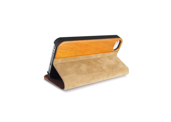 Eco-friendly Flip Wooden iPhone 4 Cover Custom Leather Cell Phone Cases