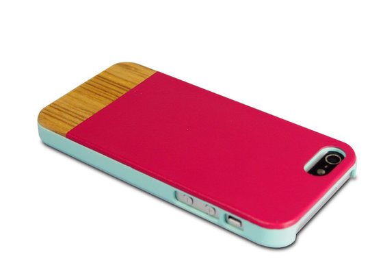 Red Leather and Zebra iPhone 5 Wooded Back PC Case