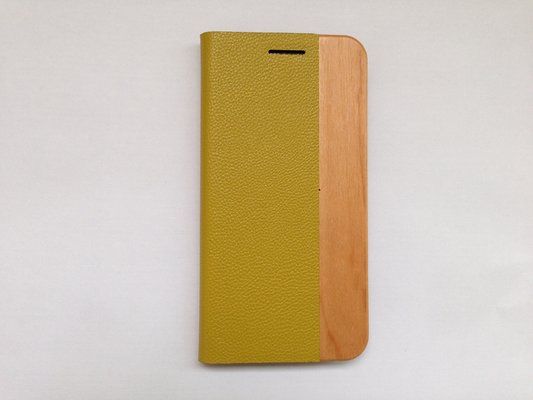 Luxury Leather Cell Phone Case Protective , Wooden Flip Case