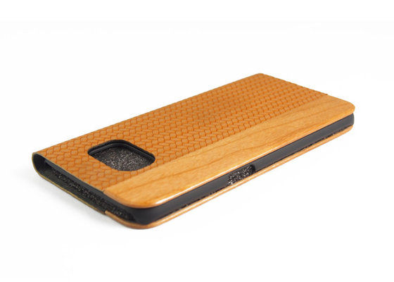 PU Willow Leather Flip Phone Holster Natural Wooden Hard Case