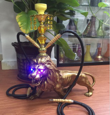 Woyu Animal Style Resin Lion Hookah Arab Shisha Nargile with 2 Water Smoke Pipes and LED Light