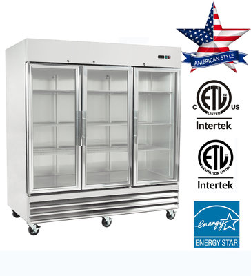 Upright Glass Door Refrigeator, reach in refrigerator, stainless steel refrigerator commercial refrigeator ETL UL