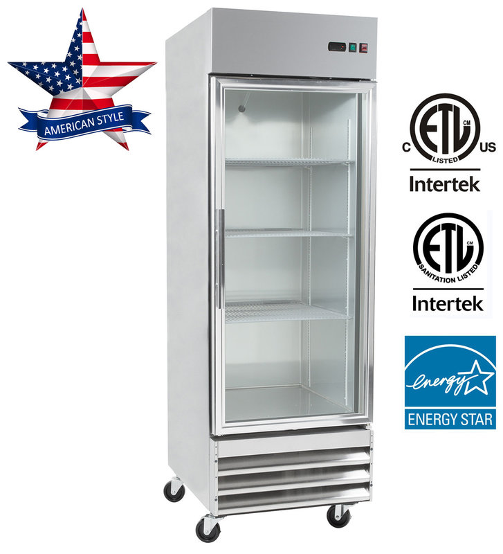 Upright Glass Door Refrigeator, reach in refrigerator, stainless steel refrigerator commercial refrigeator ETL UL