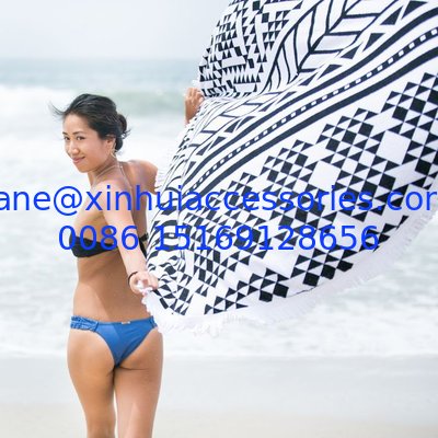 150CM 100% Cotton Roud Bohemia Printed Tassel Knitted Beach Towel Aztec round beach towel supplier