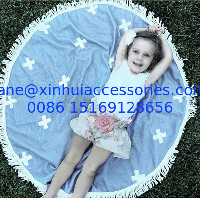 Cheaper price small MOQ custom printed children round beach towel baby beach towel with tassels supplier