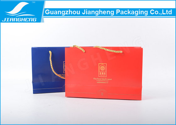 Bolsos de empaquetado de sellado calientes del papel del logotipo, bolsa de papel roja de las compras con la manija