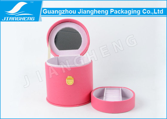 Forma de cuero elegante del cilindro de la caja de regalo para el almacenamiento de la joyería con el espejo