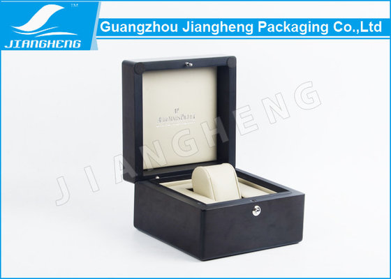 Cajas de regalo de madera laqueadas negro cuadrado del reloj con la aprobación de seda del SGS del logotipo de la impresión
