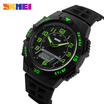 Soft PU Band Analog Digital Watch 5ATM Green For Unisex Outdoor