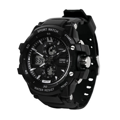 Shock Men Big Dial Double Japan Movts Multifunction Sport Watch 12 / 24 Hour