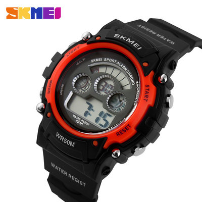 Colorful EL Back Light Multifunction Sports Watch Red Case 44MM For Unisex
