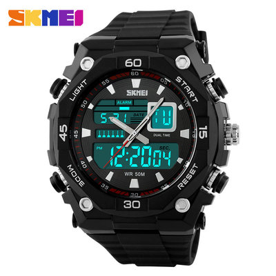 SKMEI #1092 Black Color ABS Plastic Durable  Strap Multifunction Digital Watches With 50M Waterproof