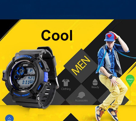 Leisure LCD EL Backlight Watch With Alarm 50m Water Resistant For Men