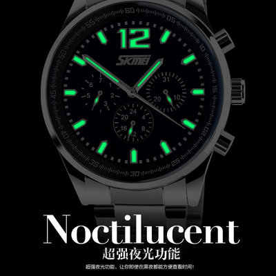 3 Chronos Working Analog Quartz Watches Black Face Stainless Steel Strong Strap