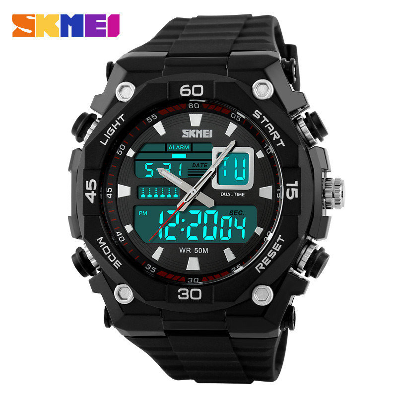 SKMEI #1092 Black Color ABS Plastic Durable  Strap Multifunction Digital Watches With 50M Waterproof