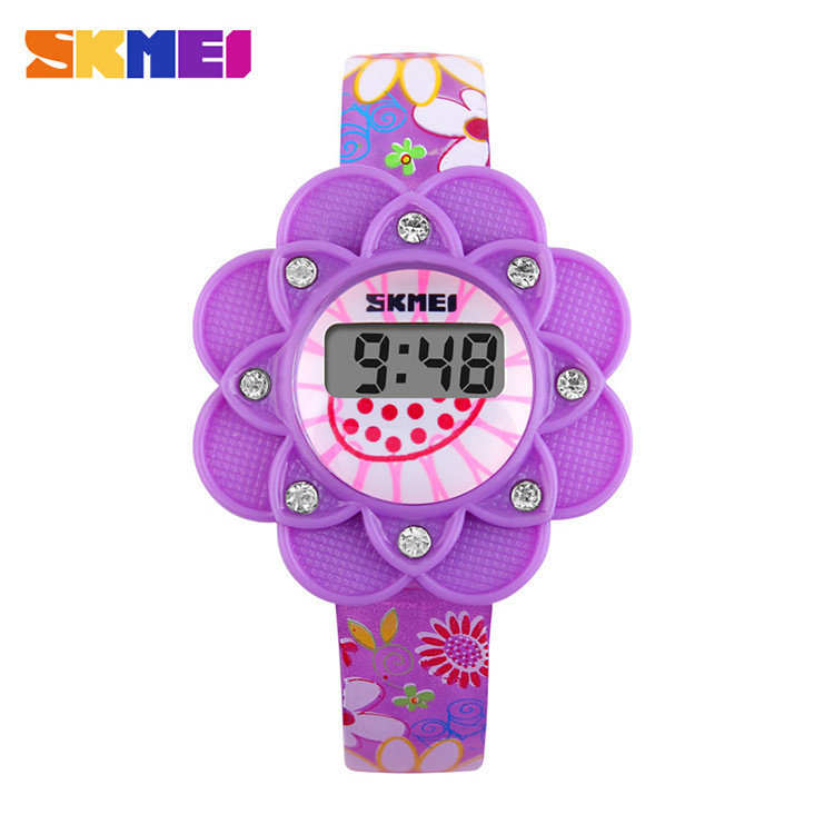 SKMEI Purple Color Sunflowers  Digital Watches For Pretty Girl  with Big Clear Voice