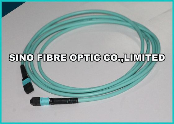 Aqua Fiber Optic Cable Multimode , 3.0MM 40Gig MPO 12 Cable Optical Fiber