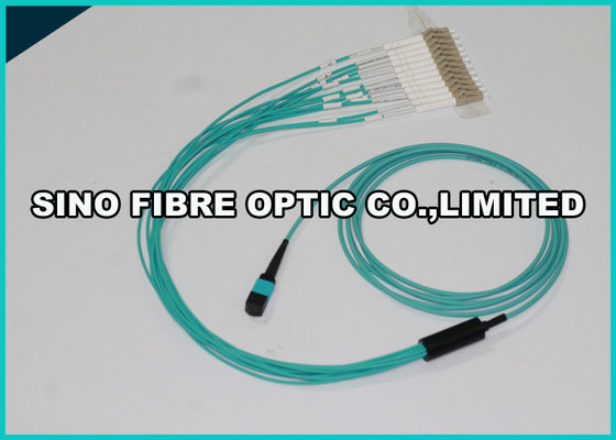 Harness Aqua MPO To LC Cable , OM3 LSZH Fiber Optic Cable Multimode