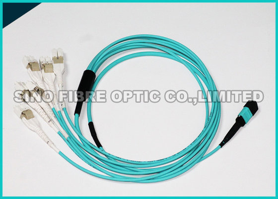 3.0MM MPO Fiber Optic Cable 12 core OM3 , Aqua MPO TO LC Cable Optical Fiber