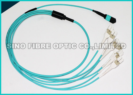 3.0MM MPO Fiber Optic Cable 12 core OM3 , Aqua MPO TO LC Cable Optical Fiber