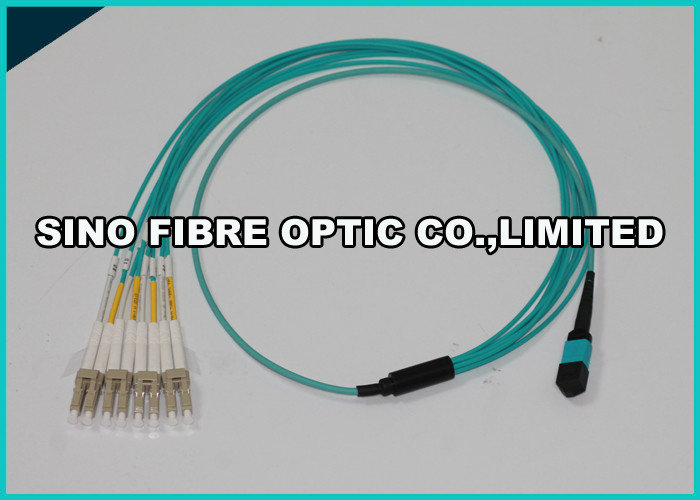 Harness Aqua MPO To LC Cable , OM3 LSZH Fiber Optic Cable Multimode