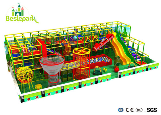Wooden Indoor Children Play Zone Theme Park With Net World Big Slide