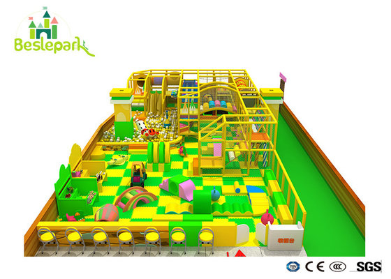 Green Yellow Color Indoor Soft Playground With Protective Web / Climbing Wall