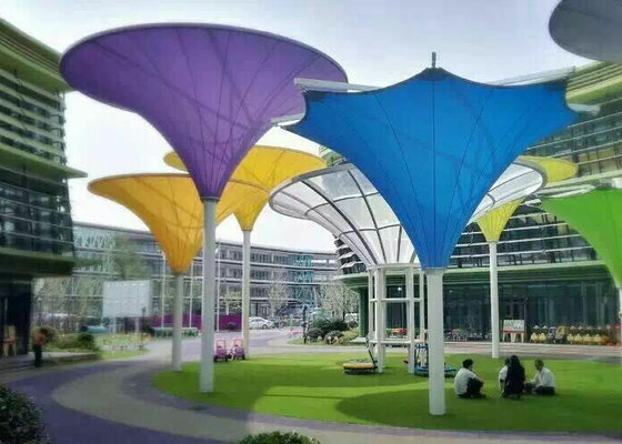 Colorful Tensile Fabric Structures , Roof Shade Structures For Park Shade Metal Frame