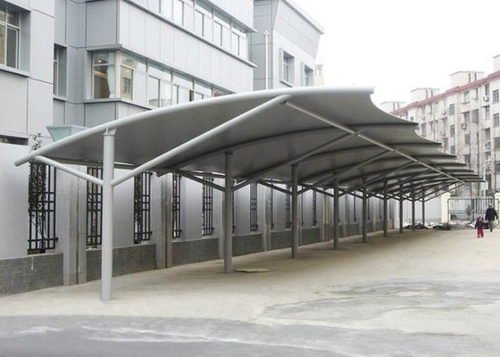 Professional Tensile Membrane Structures Car Park Shade Structures Steel Cable Tightened